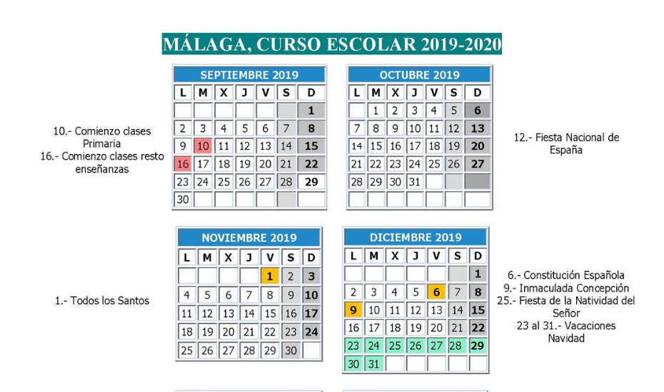 Calendario Escolar 2019 Y 2020 Para Imprimir